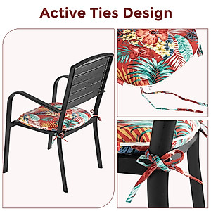 IN4 Care Indoor/Outdoor Chair Cushions 17"X16"X2" with Ties for Dining Chairs Set of 4, Waterproof U-Shaped Chair Pads, Foam Seat Cushions for Patio Kitchen Garden Office-Chili Red Floral