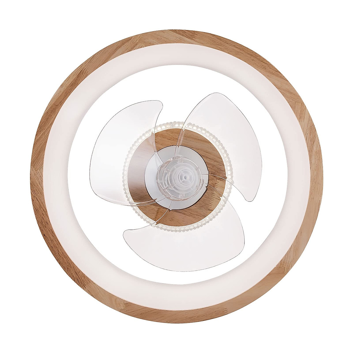 ONEPOINTPOINT Ceiling Fan with Lights 20 Inch Low Profile Flush Mount Round Wood Ceiling Light with Fan 3 Invisible Blades Remote 3 Color Dimming 6 Wind speeds for Bedroom Living Room Log Color