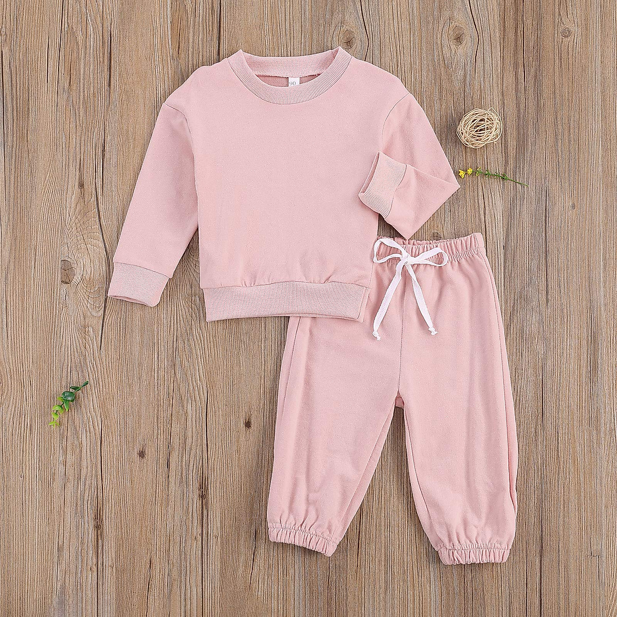 Honganda 2Pcs Toddler Baby Girl Plain Solid Sweatshirt Pullover Tops Drawstring Sweatpants Joggers Casual Fall Winter Outfit Set (Pink, 2-3T)
