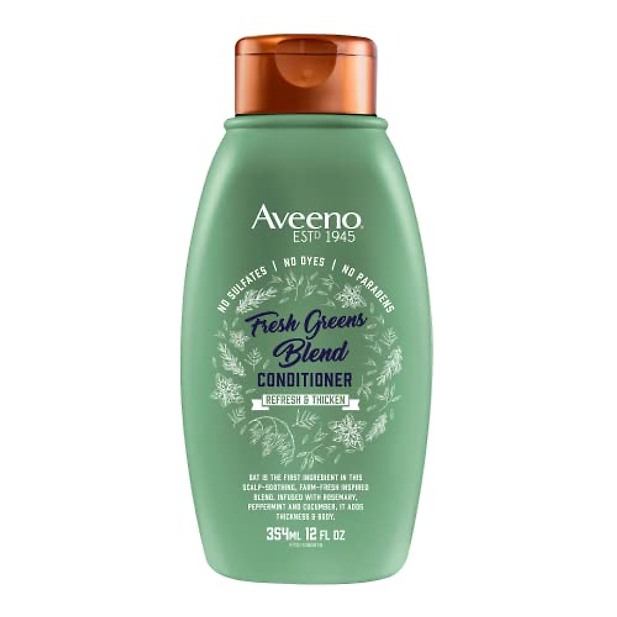 Aveeno, Fresh Greens Blend Sulfate-Free Conditioner with Rosemary, Peppermint & Cucumber to Thicken & Nourish, Clarifying & Volumizing for Thin or Fine Hair, Paraben-Free, 12oz