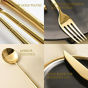 Thomaso 30 Piece Gold Silverware Set for 10,18/10 Stainless Steel Premium Cutlery With Unique Tapered Handles Design,Gold Spoons and Forks Set,Gold Plated Kitchen Utensil Set,Dishwasher Safe