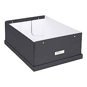 Bigso Box of Sweden Katrin Collapsible Storage Box | Photo Storage Box w/Labelframe for Easy Identification | Simple Assembly | Decorative Storage Boxes w/Lids | 13.5" x 17.6" x 7.2" | Dark Gray