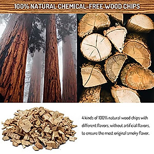 4 Packs Wood Chips for Smokers, Include Oak, Maple, Pear and Beech, Natural Wood Chips for Old Fashioned Cocktail Smoker, Sawdust Smoked Drinks and Meat