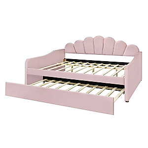 Bellemave Full Size daybed with Trundle, Sofa Bed Full Size, daybed with Trundle for Adults, Kids, Girls, Teens, daybed with Trundle for Living Room, Velvet, Pink
