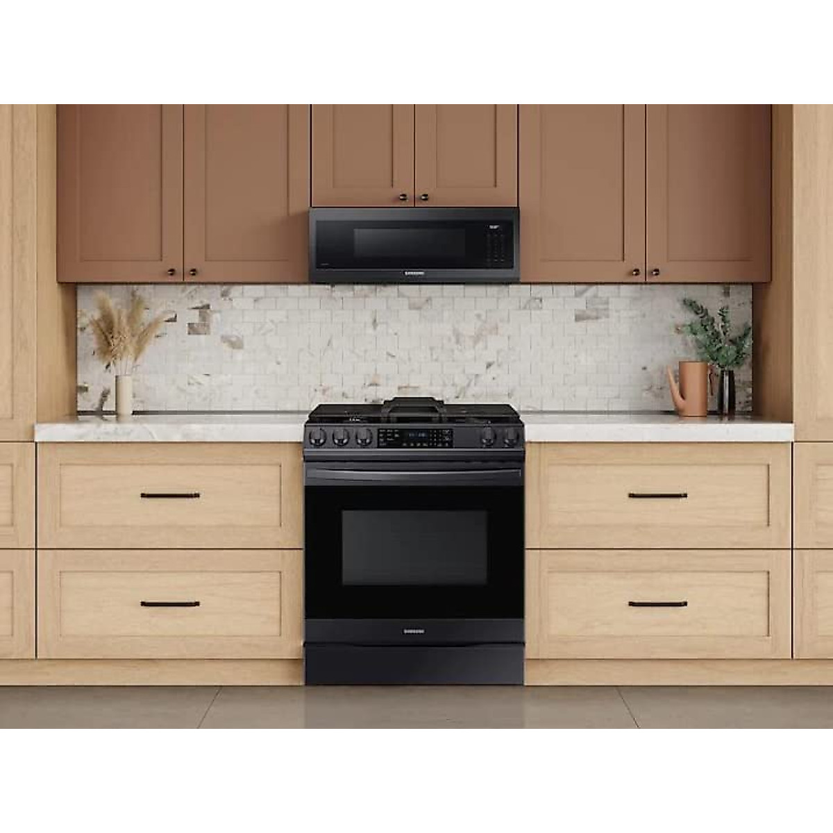 SAMSUNG 1.1 Cu Ft Smart SLIM Over the Range Microwave Oven w/ 550 CFM Hood Vent, Wi-Fi, Voice Control, LED Light Bar, 1100 Watt, ME11A7710DG/AA, Fingerprint Resistant Stainless Steel, Black