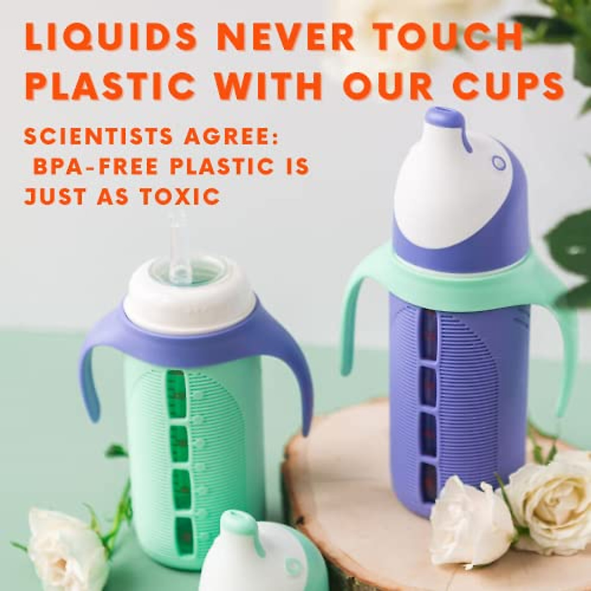 Tabor Place Glass Sippy Cup for Toddlers - The Luca | Spill-proof | Silicone Straw | Mint Green | 8 oz | Liquids Never Touch Plastic | Removable Handles