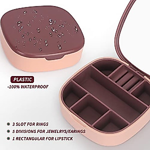 Unaikoo Travel Jewelry Organizer, Small Jewelry Box with Mirror, Plastic Lipstick Jewelry Organiser Box To Girl Women,Mini Jewerly Storage Holder for Earrings,Ring, Necklaces(Pink)
