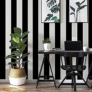 Guvana Black and White Wallpaper Striped Peel and Stick Removable Contact Paper Self-Adhesive Modern DIY Wallpaper for Bedroom Livingroom Cabinets Decor Vinyl Roll 78.7"x17.7"