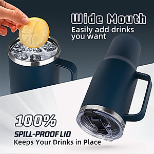 40 oz Tumbler with Handle and Flip Straw, 100% Leakproof Insulated Tumbler with Lid and Straw, Stainless Steel Insulated Travel Coffee Mug, Insulated Coffee Thermal Cup for Cold and Hot (Deep Blue)
