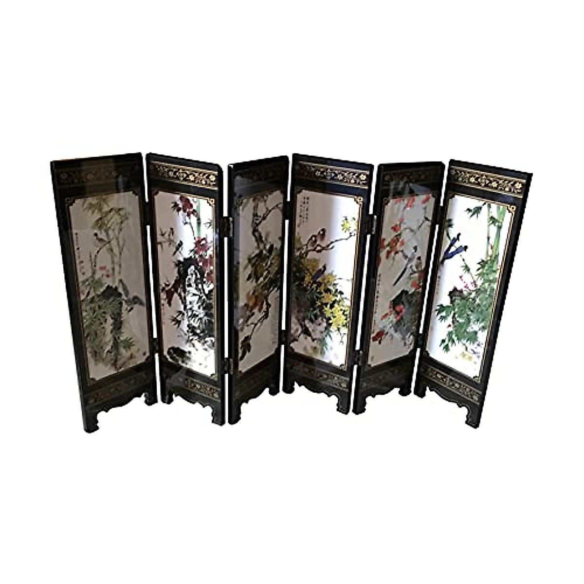 APERFECT Decorations for The Home, 6 Panel Divider, Mini Folding Screen, Chinese Lacquerware, Mini Desktop Folding Screen, Feng Shui Ornaments, Oriental Gift, Business Gift
