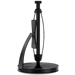 VEHHE Paper Towel Holder Countertop, Black Paper Towel Holder with Spring Activated Arm and Silent Damping Effect, Simply Tear Paper Towel Stand for Bathroom and Kitchen (Black)