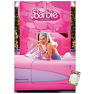Trends International Mattel Barbie: The Movie - Barbie Car Wall Poster, 14.725" x 22.375", Premium Poster & Mount Bundle