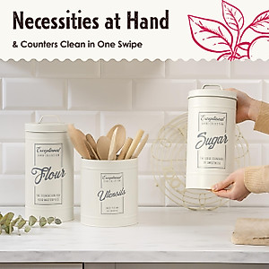 noonberry Canisters for Kitchen Counter, Set of 3 - Airtight Sugar and Flour Containers & XL Kitchen Utensil Holder, Vintage Farmhouse Canister Set for Kitchen Countertop