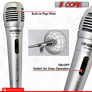5 CORE Microphone Pair XLR Dynamic Mic Karaoke Singing Handheld Microfono Wired Professional Unidirectional 1/4 Plug in Cord Connection for Vocal DJ Music - PM-66K 1 Pair