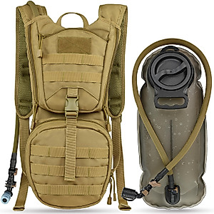 MARCHWAY Tactical Molle Hydration Pack Backpack with 3L TPU Water Bladder, Military Daypack for Cycling, Hiking, Running, Climbing, Hunting, Biking (Tan)