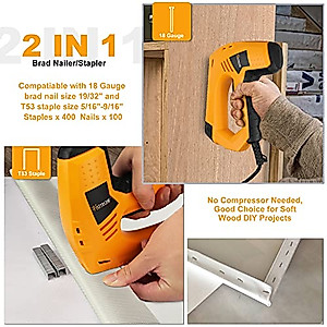 Hoteche Electric Brad Nailer/Stapler - 2-in-1 Power Staple Gun & Nail Gun for Woodworking & Upholstery - Includes 100Pcs 19/32-Inch Brad Nails & 400Pcs 3/8-Inch Staples