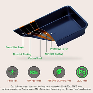 Non-Stick Kitchen Oven Baking Pans - Carbon Steel with Blue Diamond Coating Inside & Outside - NutriChef NCBK6TRB & Cookie Sheet Baking Pans, Blue Diamond, One size (NC2TRBU.5)