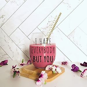 Celebrimo Funny Bestie Gifts For Women - I Hate Everybody But You Wine Glass - Funny Bestfriend Christmas Stocking Stuffers - Fun Birthday Gifts for Boyfriend, Girlfriend - Cute BFF Glass 15oz