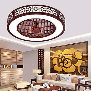 64W 22" Hidden Blade Solid Wood Ceiling Fan W/Led Light and Remote Control Modern Invisible Ceiling Fan Contemporary Ceiling Fan Lamp Adjustable Wind Speed Living Room Decor 3 Color Lamp