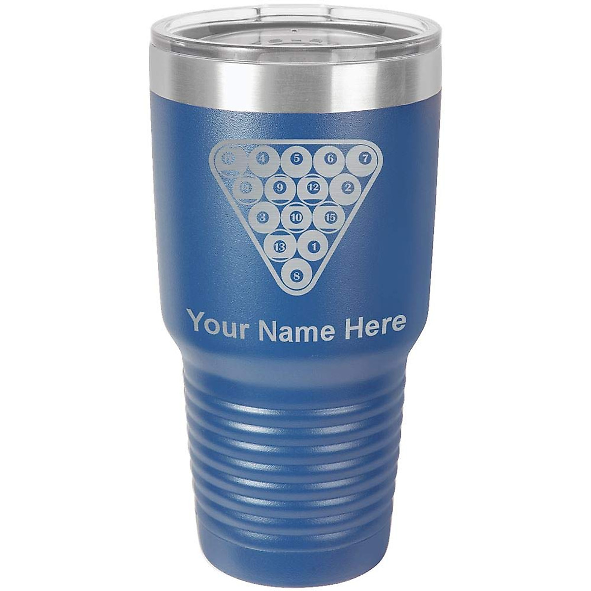 LaserGram 30oz Vacuum Insulated Tumbler Mug, Billiard Balls, Personalized Engraving Included (Dark Blue)