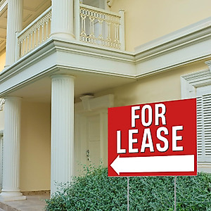 Mumufy 5 Pcs 12 x 16 Inch for Rent Sign with Stand Double Sided Corrugated Plastic Red White for Lease Sign with 10 Pcs Tall Stands for Outdoor House Business Supplies