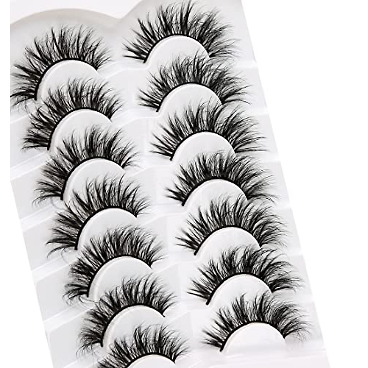 Pooplunch False Eyelashes Wispy Mink Lashes Cat Eye Look 8D Volume Fluffy Natural Fake Eyelash Faux Mink Lashes 7 Pairs Pack