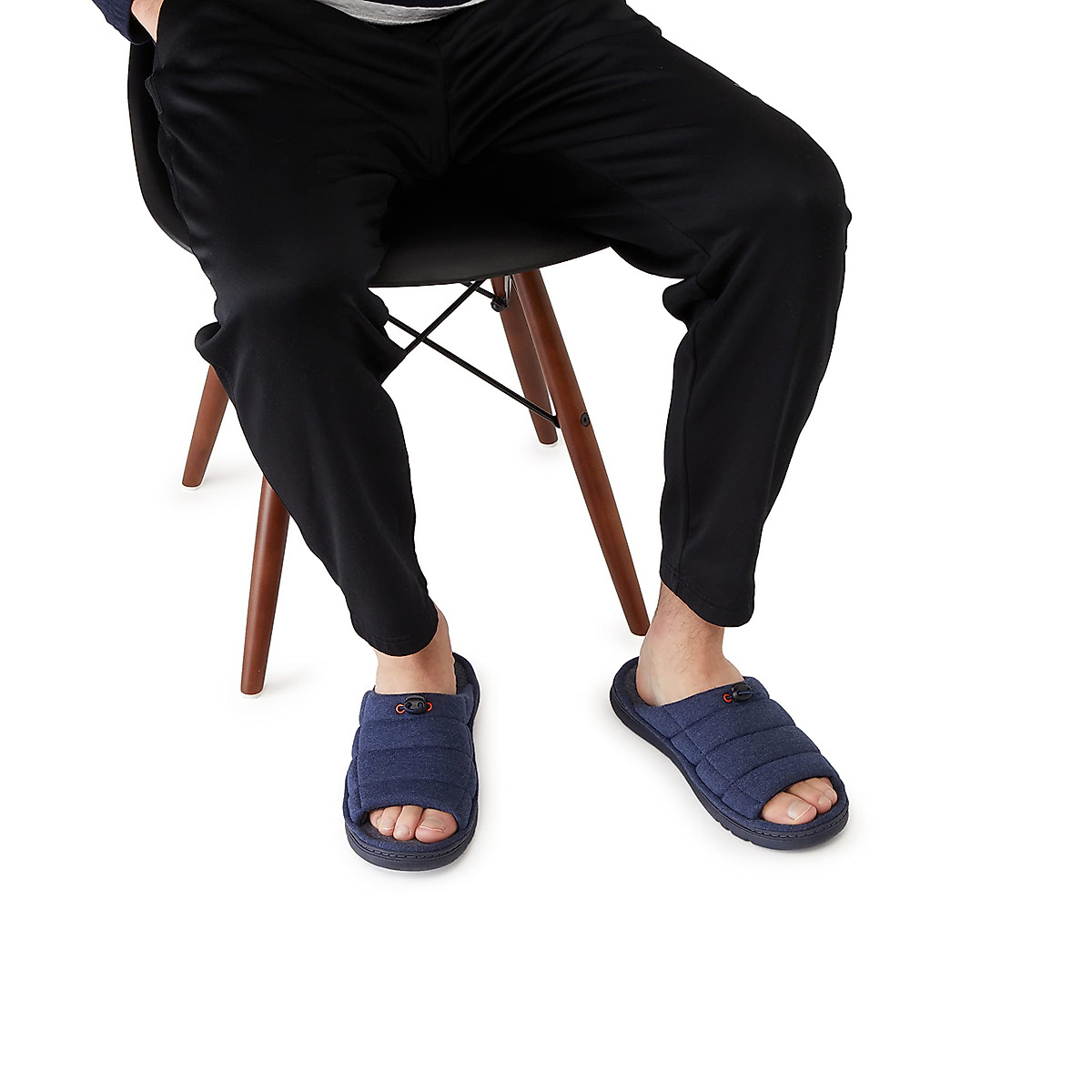 Dearfoams mens Adrian Quilted Memory Foam Sweatshirt Slide Slipper, Navy, Large US