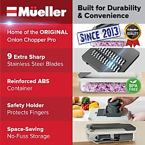 Mueller Vegetable Chopper Mandoline Slicer, Food Veggie Chopper, Cheese Grater, Onion Vegetable Cutter with Container, Dicer, Kitchen Gadgets & Essentials, White Sand/Grey