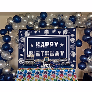 Football Backdrop for Birthday Party 7X5FT Navy Blue Cowboy Photography Background Football Themed Sports Fans Party Decor Supplies Banner Photo Props