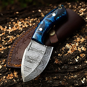 SUSA KNIVES Handmade 7'' Fixed blade Damascus steel skinner knife, EDC KNIFE with leather sheath