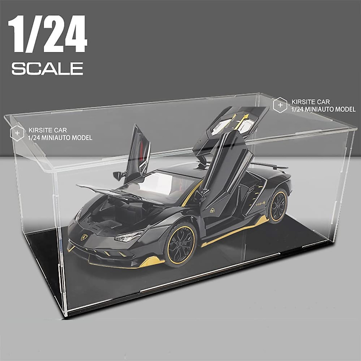 Clear Acrylic Display Case with Black Acrylic Base for 1:24 or 1:32 Scale Vehicle Model, Simple Self-Assembly Dustproof Showcase, Display Box for Diecast Cars,Collectibles(10x6x4 inch;25x15x10 cm)