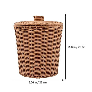 GANAZONO 2pcs Wicker Waste Basket with Lid Small Woven Trash Can Garbage Bin Rattan Flower Pots Storage Basket Laundry Container for Home Office