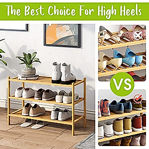 BMOSU 3-Tier Bamboo Shoe Rack Premium Stackable Shoe Shelf Storage Organizer for Hallway Closet Living Room Entryway Organizer(Natural)