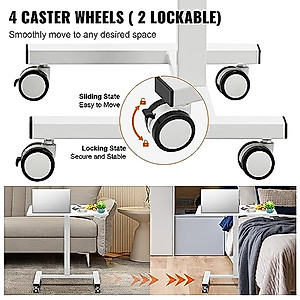 VEVOR 28"-44" Gas-Spring Height Adjustable Sit-Stand Desk 4 360° Swivel Wheels (2 Lockable) Portable Rolling Laptop Table Computer Cart for Home Office School, 40LBS Loading, 27.1 x 18.9 inch, White