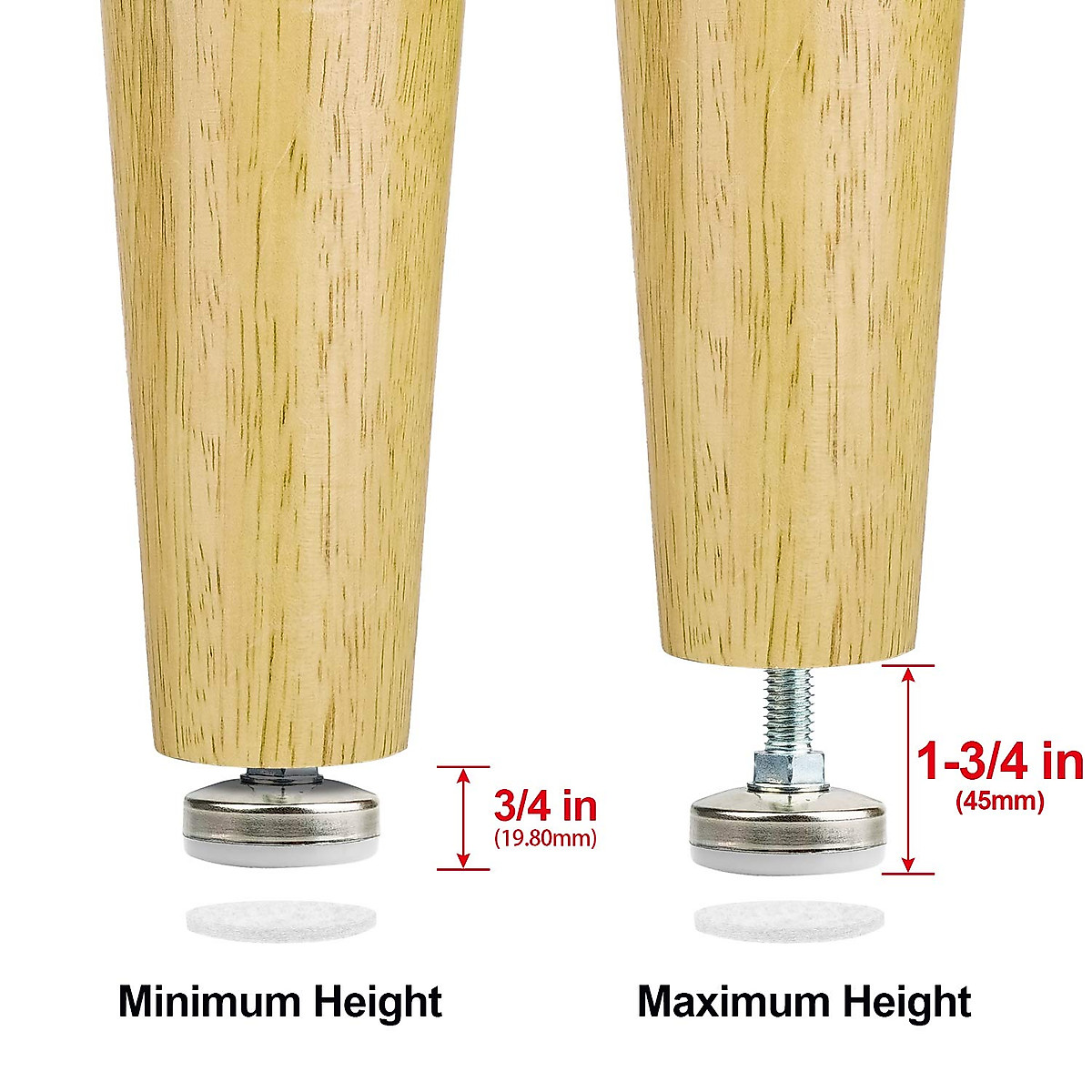 Heavy Duty Furniture Leveling Feet Adjustable Furniture Leg Levelers for Tables Chairs Cabinets Sofa Raiser, Support 1320LBs, T- Nut Kit 3/8”-16 Thread, Large Base,w/ 4 Felt Pads,12 Screws (4 Pack)