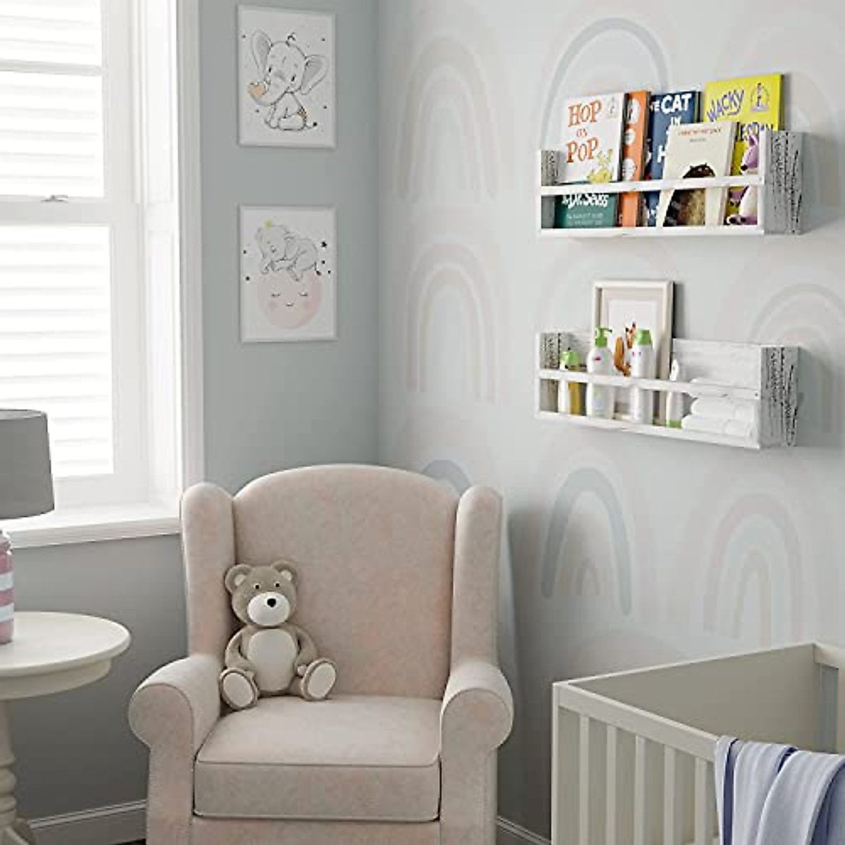 brightmaison Polynez 30" Floating Shelves for Wall Decor, Kids Bookshelf for Wall, Nursery Book Shelves, Multiuse Wall Shelf Set of 2 Wood Burnt White