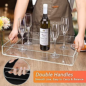 MaxGear Acrylic Decorative Tray Serving Trays with Handles (16 inches, Set of 2), Clear Decorative Tray Coffee Table Nesting Trays Ottoman Tray for Food, Tea, Snacks, Kitchen, Vanity