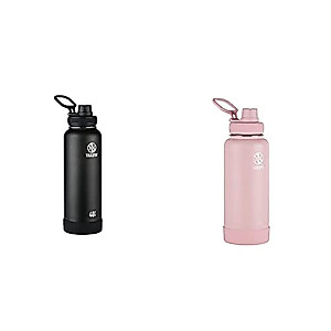 Takeya Actives Insulated Stainless Steel Water Bottle with Spout Lid, 40 Ounce, Onyx & Actives Insulated Stainless Steel Water Bottle with Spout Lid, 32 Ounce, Blush