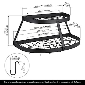 KES 27.5-Inch Pot Rack Wall Mounted, 2-Tier Hanging Pot Rack for Pots and Pans Storage, Classic Semi-Circle Design, Black, KUR502S70B-BK