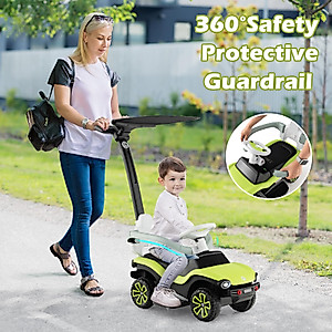 INFANS Ride on Push Car, 3 in 1 Licensed ID. Buggy Stroller Sliding Walking Car with Sun Canopy, Adjustable Handle, Guardrails, Foot-to-Floor Toy for 12-36 Months (Volkswagen)