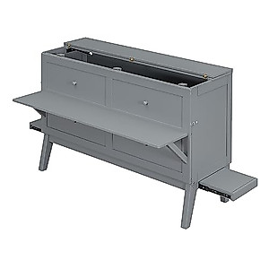 NCKMYB Murphy Bed Cabinet Queen Size Wooden Murphy Bed Chest with USB Port and Desk, Murphy Cabinet Bed for Guest Room or Small Space, Grey