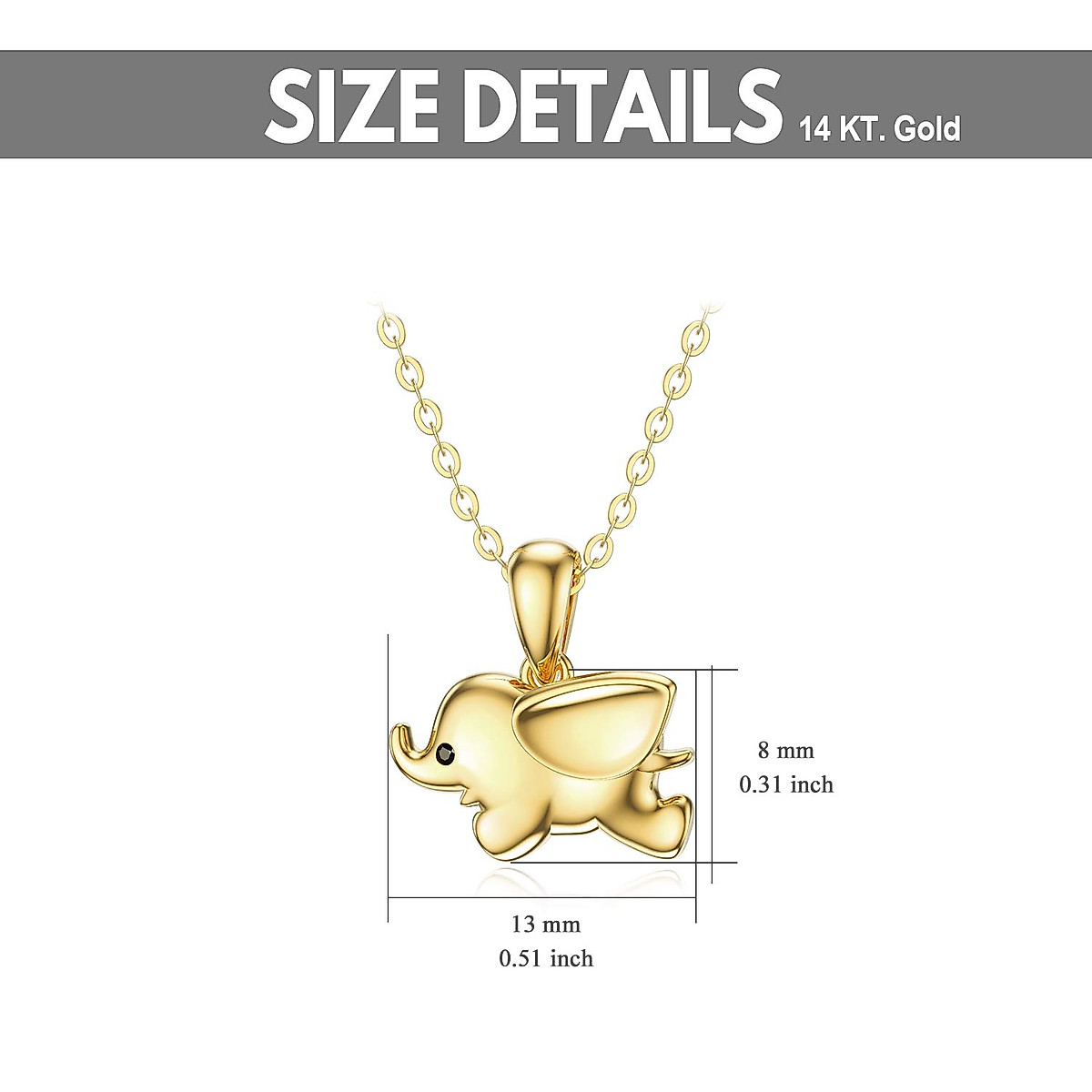 14kt Solid Gold Elephant Necklace for Women, Real Gold Cute Animal Lucky Pendant Love Jewelry Gift for Her, Mom, Wife, Girl 18 Inch