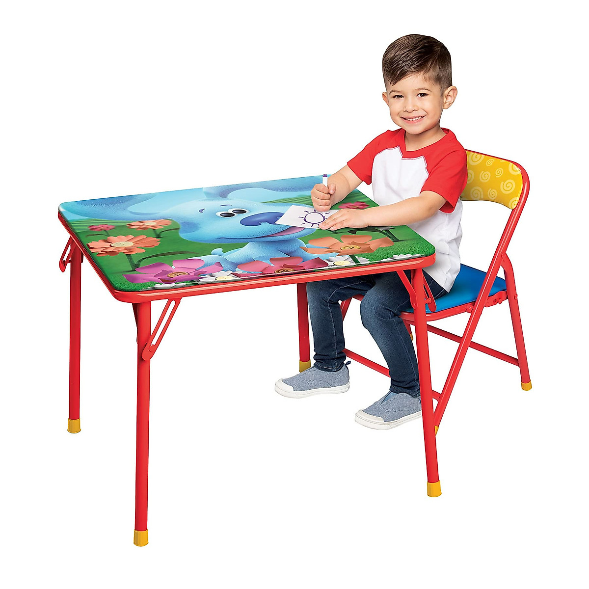 JAKKS Pacific Blue's Clues & You! Junior Table & Chair Set – Folding Childrens Table & Chair Set – Includes 1 Kid Chair with Non-Skid Rubber Feet & Padded Seat – Sturdy Metal Construction