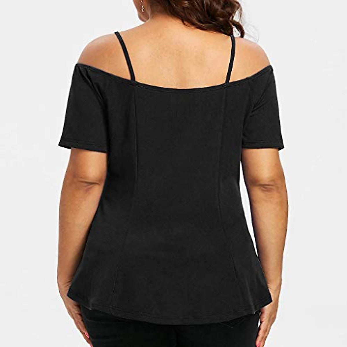 Womens Short Sleeve T Shirt Cold Shoulder Solid Color Blouse Flowy Loose Tops Camisole Tank Tops Plus SizeTunic