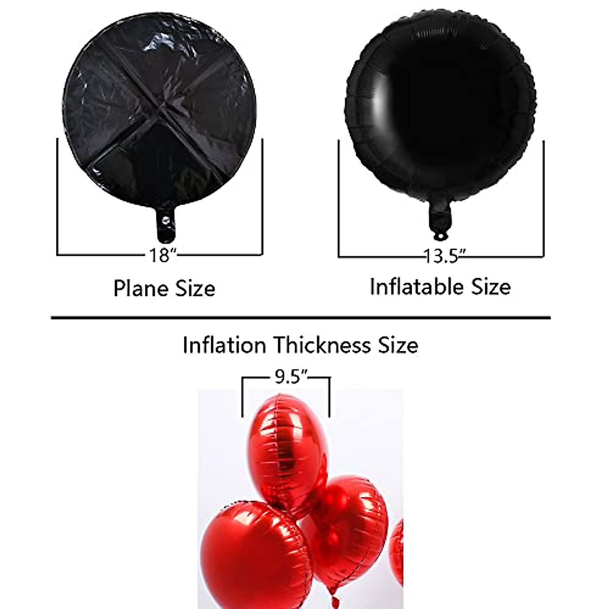 18" Black and White Round-Shaped Foil Balloons Mylar Helium Balloons for Wedding Baby Shower Birthday Party Decorations, Pack of 20