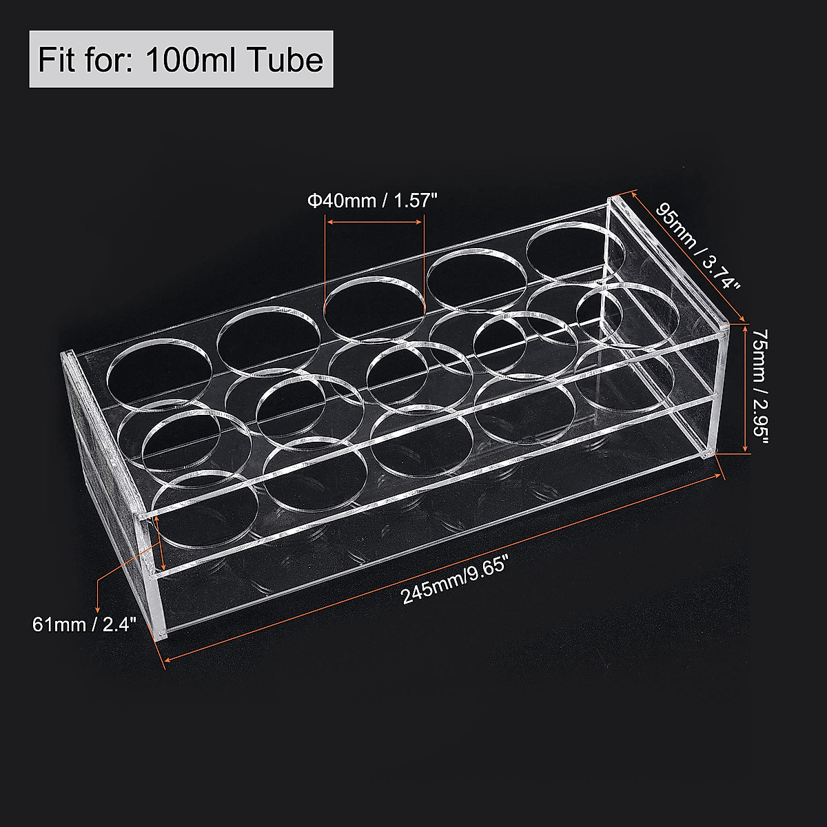 MECCANIXITY 10-Well Acrylic Test Tube Rack Holder Lab Stand 40mm Hole Diameter Clear for Lab Tube 100ml