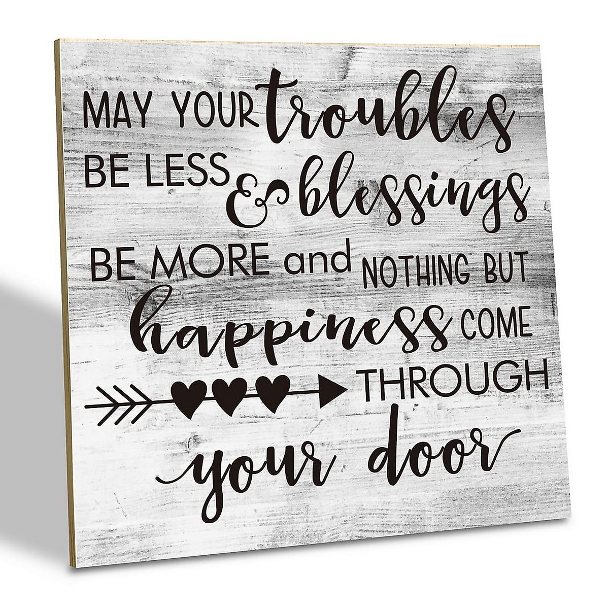 Inspirational Wood Sign, May Your Troubles Be Less & Blessings Be More, Wood Plaque Table Art Sign 6.2*6.2inch, Home Decor Sign, Farmhouse Wall Decoration, Gift for Friend or Siblings, Colleague Gift