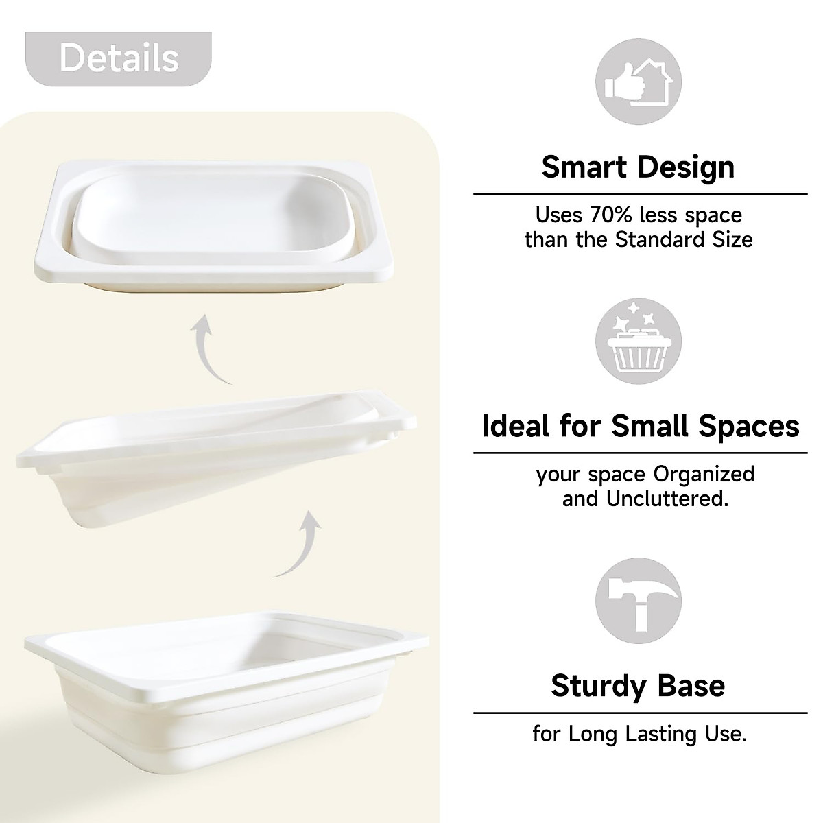 Beright 2 Pack Storage Bins, Collapsible Wash Basin Folding Dish Tub Sink, Space Saving for Dishing, Fruit, and Camping, Hiking and Home, White, 2 in 1 Set