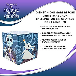 Disney The Nightmare Before Christmas Jack Skellington 4-Inch Tin Storage Box Cube Organizer with Lid | Basket Container, Cubby Cube Closet Organizer, Home Decor Playroom Accessories