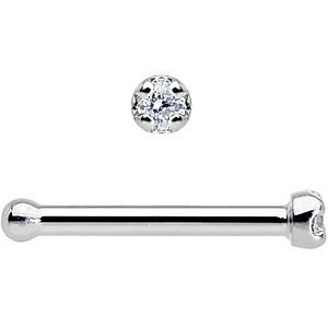 18 Gauge 1/4" Solid 14k White Gold 1.5mm (0.015 cttw) Genuine Diamond Nose Stud Bone